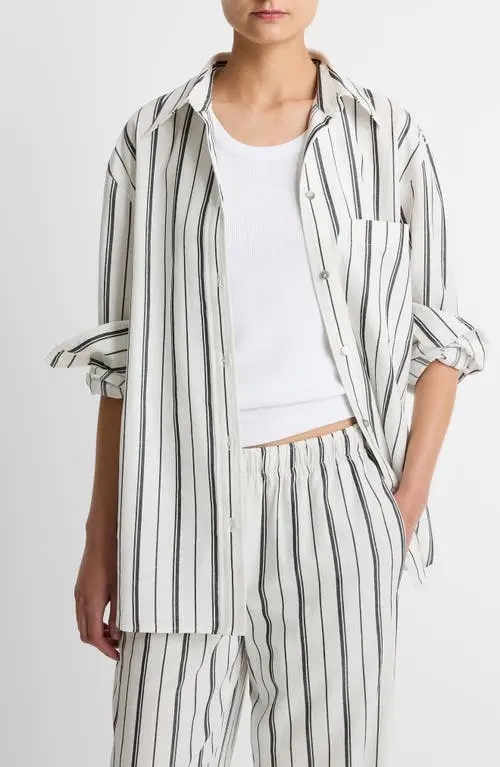 Vince Stripe Oversized Button-up Shirt - White/black
