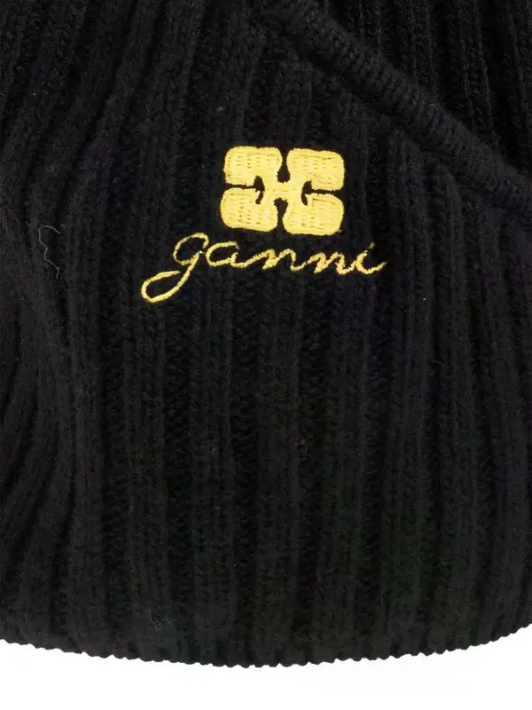 GANNI Logo-embroidered Ribbed Balaclava - Black