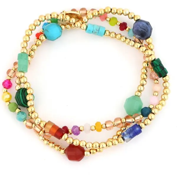 PANACEA Set Of 3 Beaded Stretch Bracelets - Gold