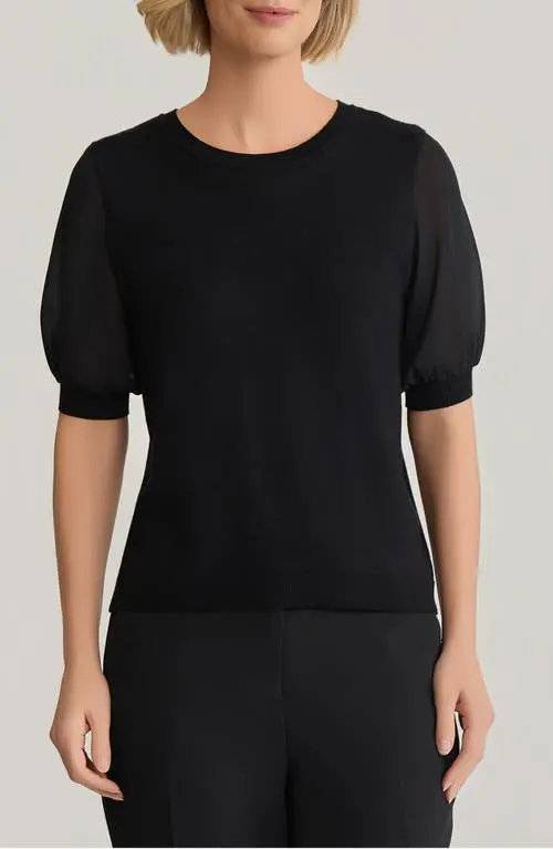 KASPER Mixed Media Sweater With Puff Sleeves