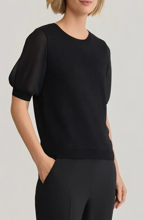 KASPER Mixed Media Sweater With Puff Sleeves