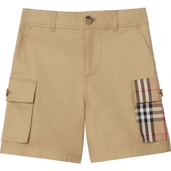 Burberry Check Trim Cotton Twill Cargo Shorts