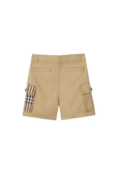 Burberry Check Trim Cotton Twill Cargo Shorts