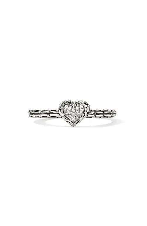 John Hardy Diamond Pavé Heart Ring - Silver
