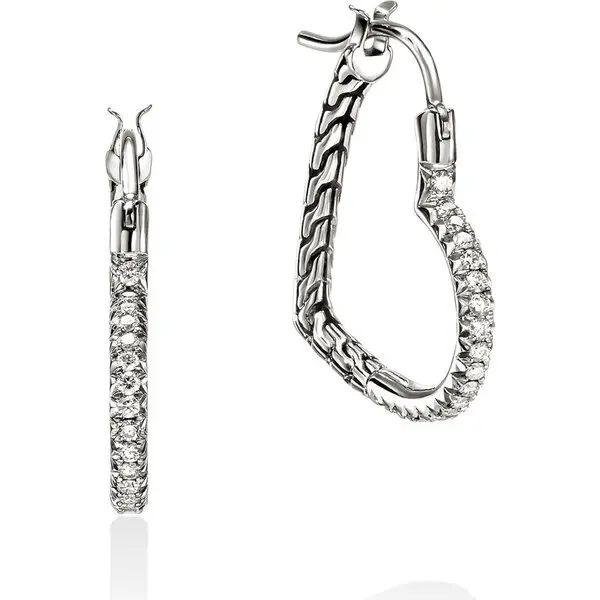 John Hardy Essentials Heart Pavé Diamond Hoop Earrings - Silver