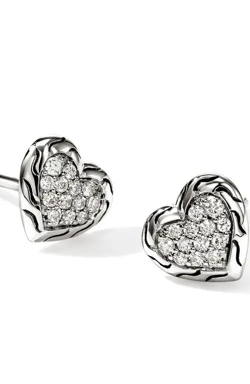 John Hardy Essentials Heart Pavé Stud Earrings - Silver