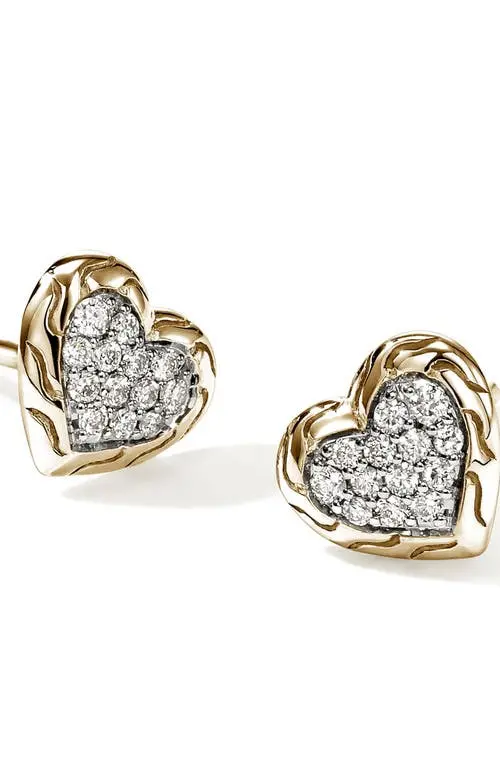 John Hardy Essentials Heart Pavé Diamond Stud Earrings - Gold