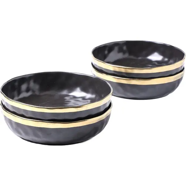 STONE + LAIN Florian Porcelain 4-piece Pasta Bowl Set - Black