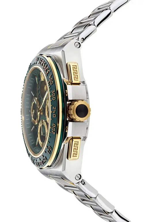 Versace Greca Extreme Skeleton Dial Automatic Chronograph Bracelet Watch - Green/two Tone
