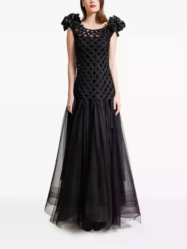 GEMY MAALOUF Crochet Tulle Maxi Dress