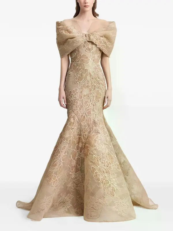 GEMY MAALOUF Floral-embroidered Gown