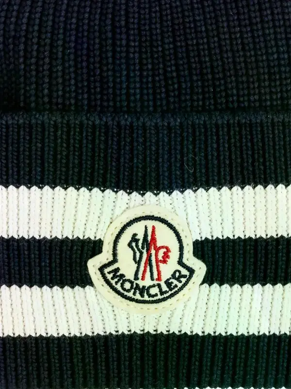 Moncler Striped Beanie Hat With Logo Patch