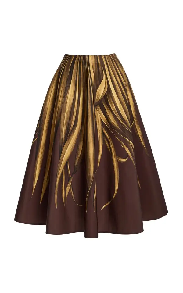 Oscar De La Renta Palm-printed Faille Midi Skirt
