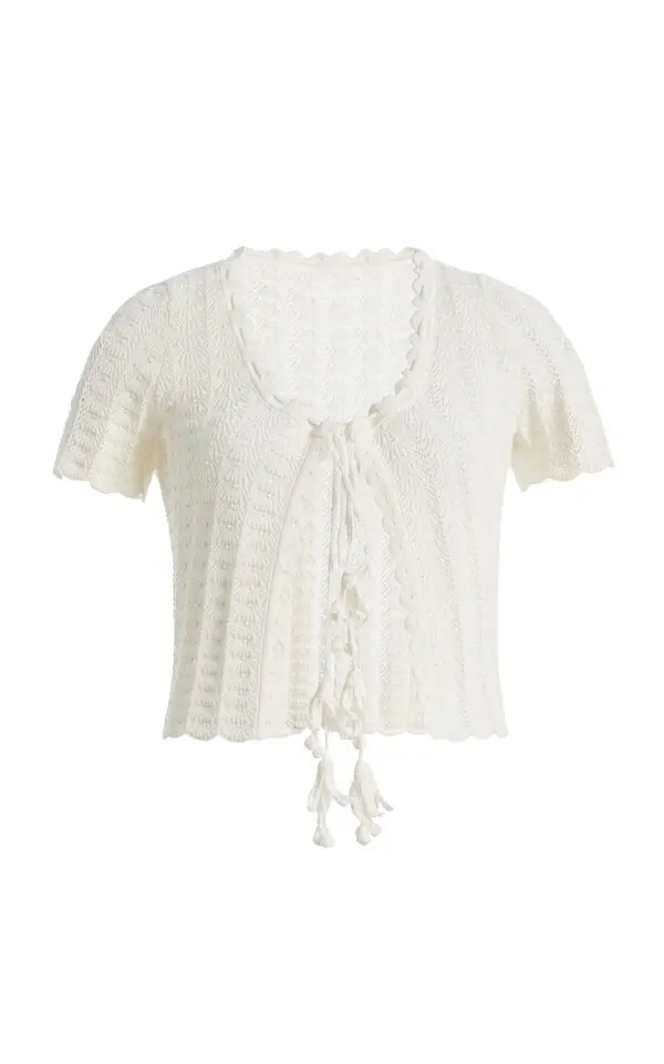 Oscar De La Renta Pointelle-knit Cotton-silk Cropped Cardigan - Ivory