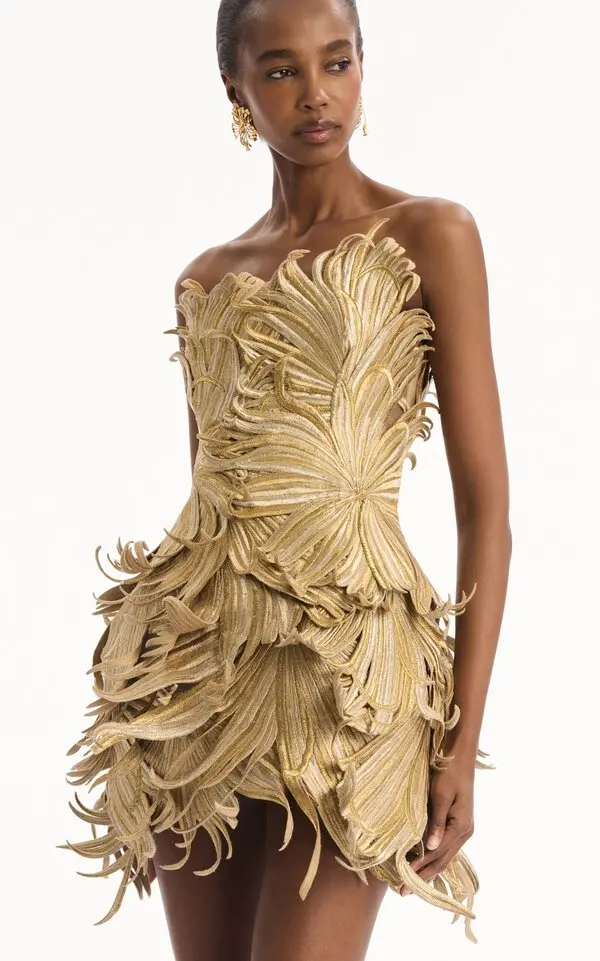 Oscar De La Renta Metallic Threadwork Mini Dress - Gold | Editorialist