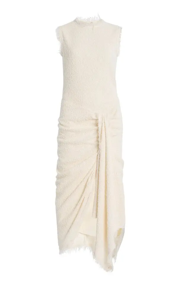 Oscar De La Renta Draped Bouclé Midi Dress - Ivory