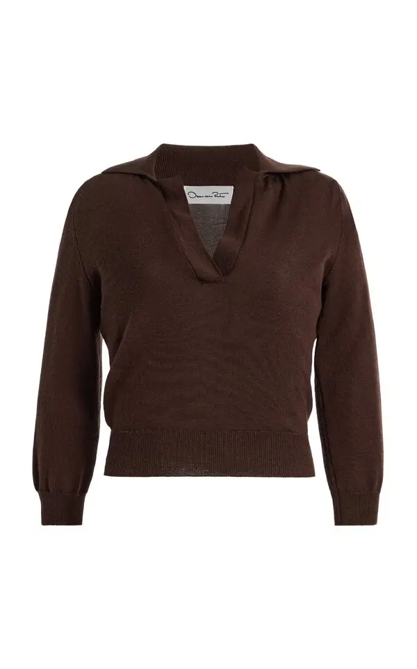 Oscar De La Renta Cropped Collared Wool Sweater - Brown