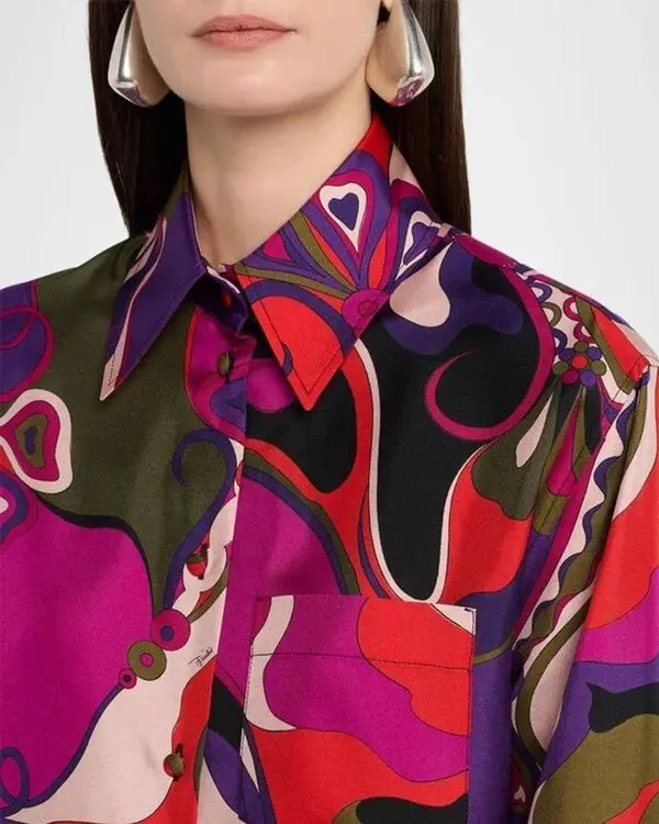 Emilio Pucci Orchidee-print Silk Button-down Shirt