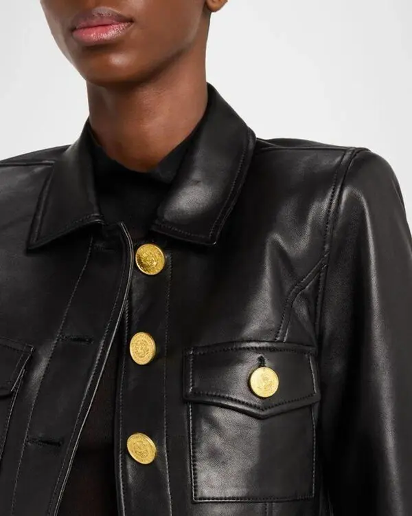 L & Apos;AGENCE Kumi Cropped Leather Jacket - Black