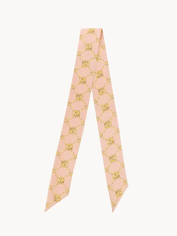 Chloé The Horse Medal Bandeau Scarf In Twill Single - Gold And Pink