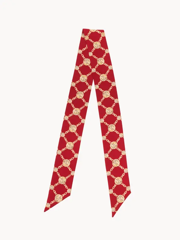 Chloé The Horse Medal Bandeau Scarf In Twill Single - Gold And Red