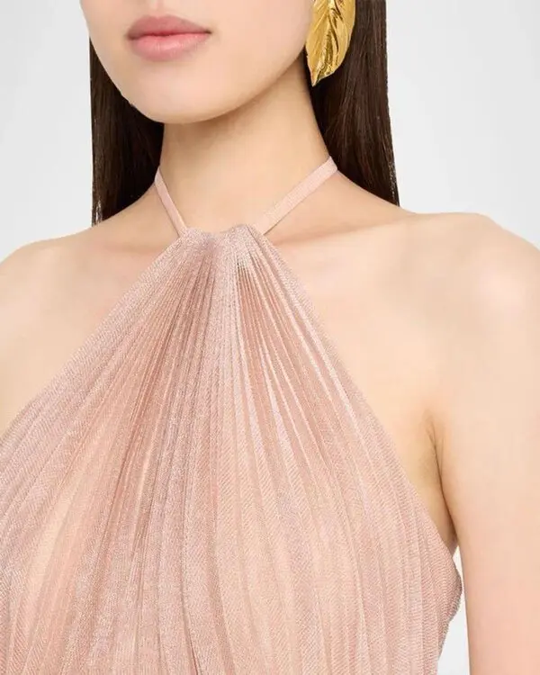 Halston Marisol Pleated Shimmer Gown