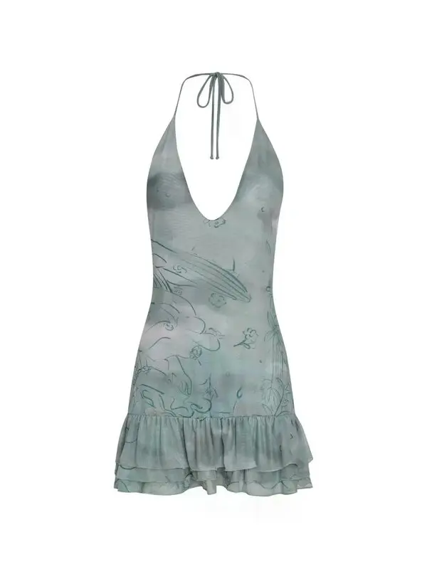 AMIR SLAMA X Jade Picon Ruffled Halterneck Mini Dress - Blue