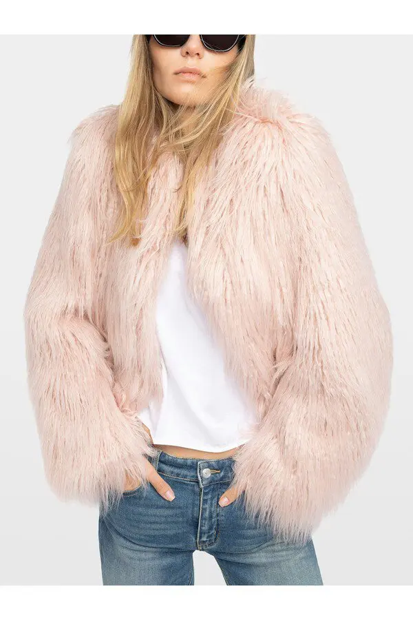 Zadig&Voltaire Freddie Curly Faux Fur Coat - Pink
