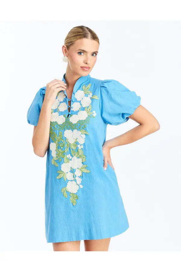 knee length dresses for ladies Elliana Floral Poplin Barong Mini Dress