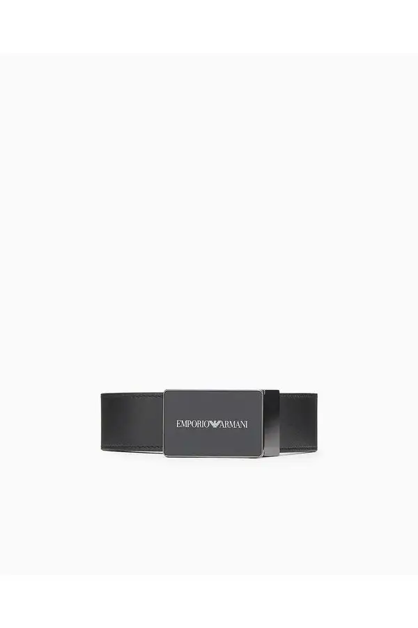Emporio Armani Leather Belt With Logo Buckle - Black