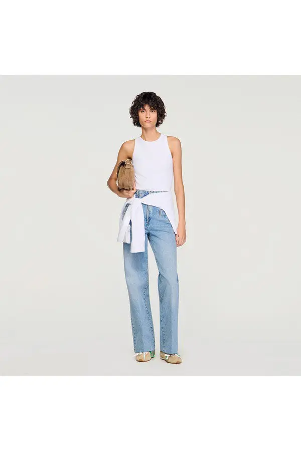 Sandro Rhinestone Barrel Jeans - Blue