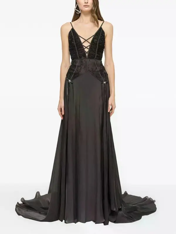 NISSA Lace-panel Maxi Dress
