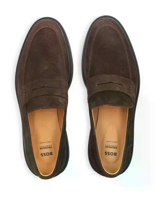 BOSS Suede Penny Strap Loafers With Rubber Sole - Brown