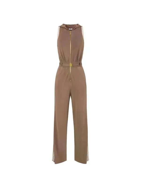Elisabetta Franchi Hooded Belted Jumpsuit With Palazzo Pants - Brown