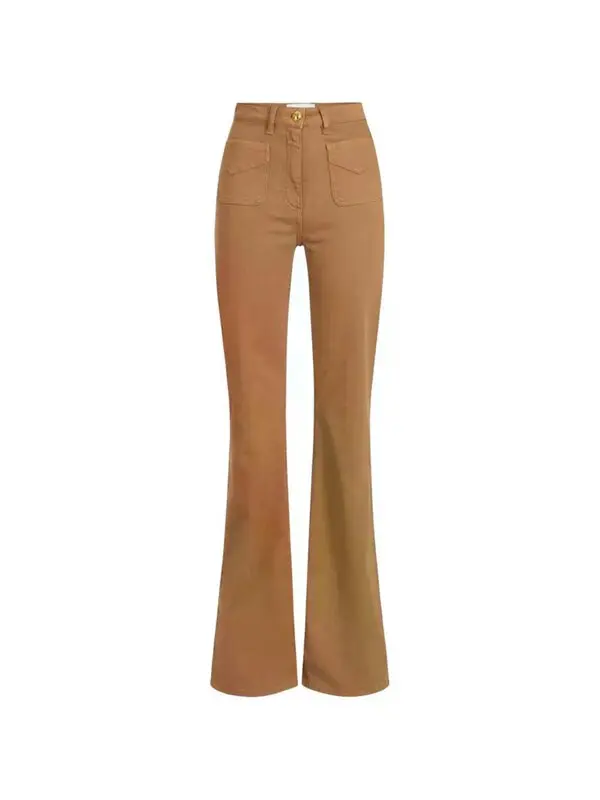 Elisabetta Franchi Flared Jeans With Golden Metal Button Detail - Brown