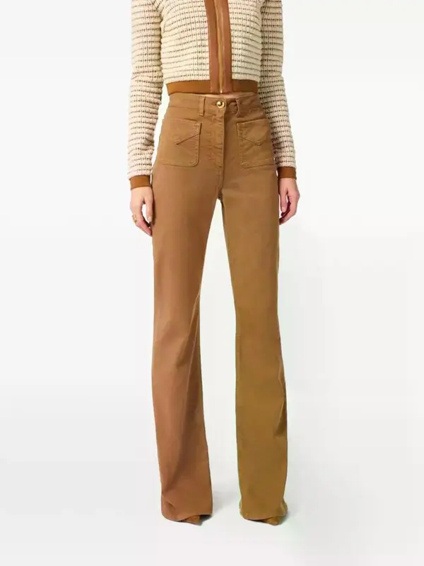Elisabetta Franchi Flared Jeans With Golden Metal Button Detail - Brown