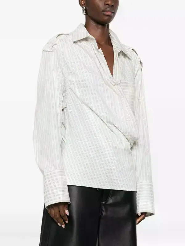 IRO PARIS Striped Wrap Shirt With Chest Pocket - Neutrals