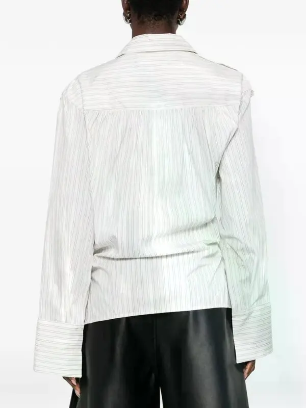 IRO PARIS Striped Wrap Shirt With Chest Pocket - Neutrals
