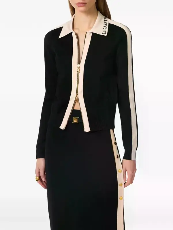 Elisabetta Franchi Logo Jacquard Collar Zip-up Cardigan