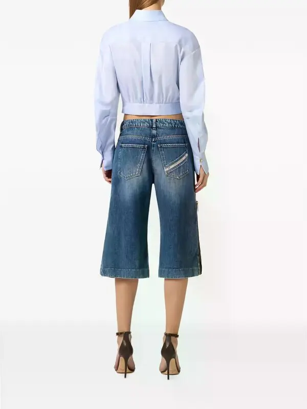 Elisabetta Franchi Cropped Shirt With Tuxedo Collar And Pleated Waistband
