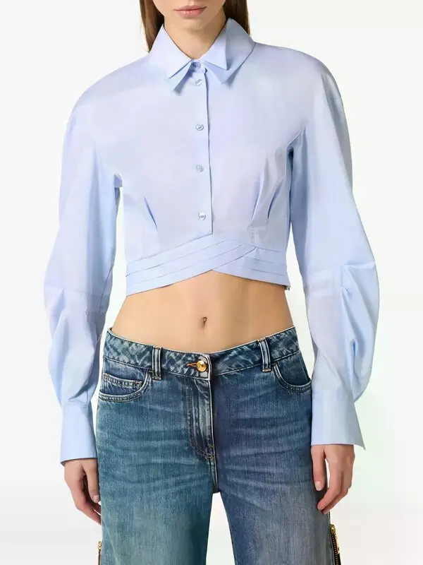 Elisabetta Franchi Cropped Shirt With Tuxedo Collar And Pleated Waistband
