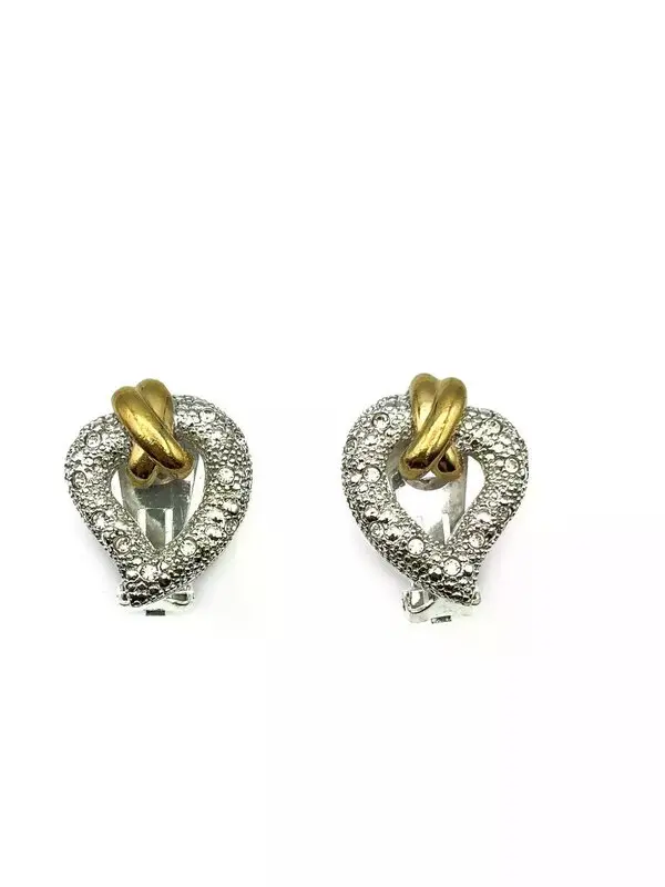JENNIFER GIBSON JEWELLERY 1980s Heart Crystal Clip-on Earrings - Silver