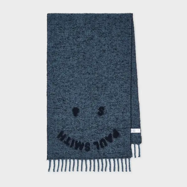 Paul Smith Navy 'happy' Logo Scarf - Blue