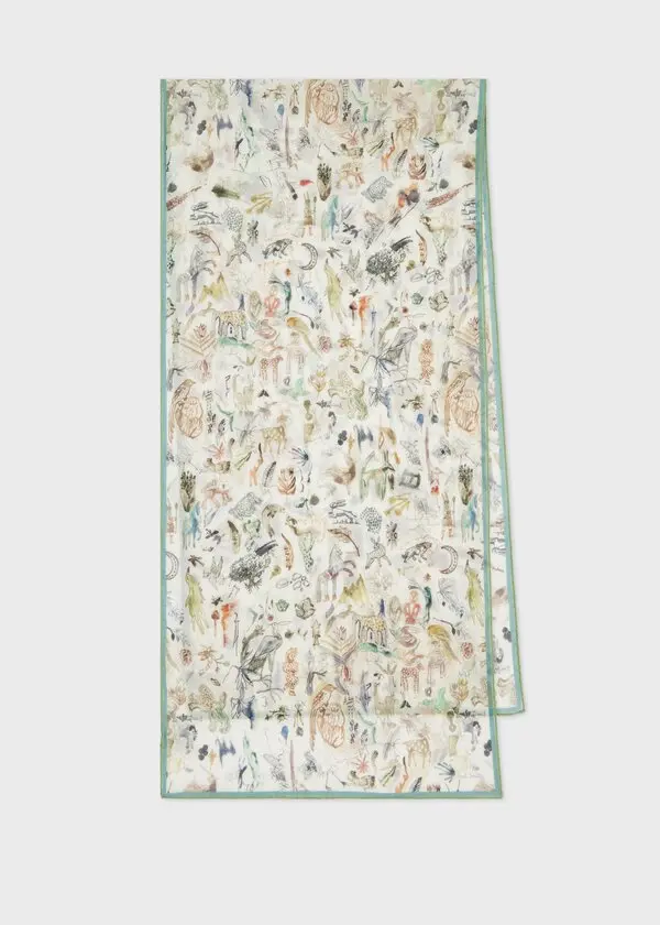 Paul Smith Ecru 'little Beasts' Scarf - White