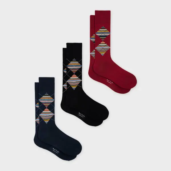 Paul Smith Signature Stripe Argyle Socks Three-pack - Multicolour