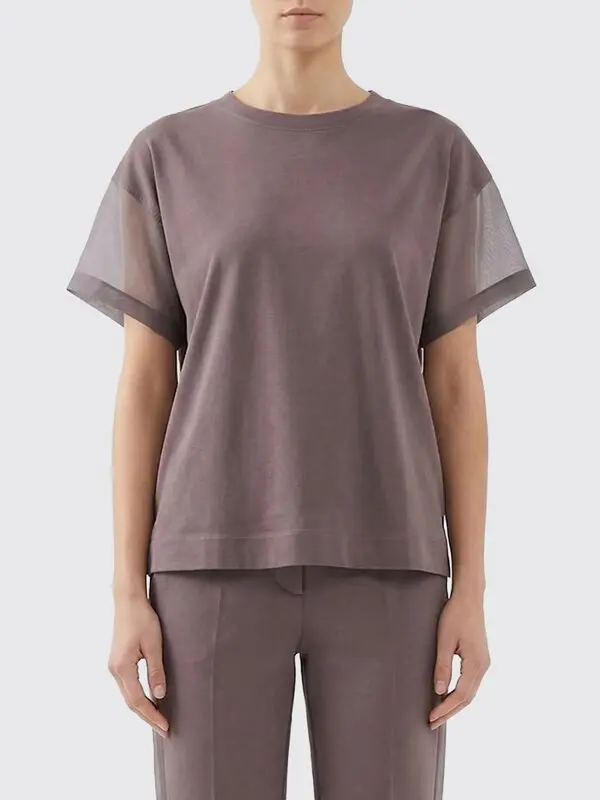 Brunello Cucinelli T-shirt With Sheer Sleeves - Brown