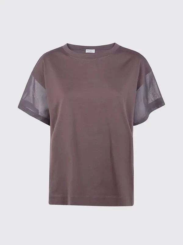 Brunello Cucinelli T-shirt With Sheer Sleeves - Brown