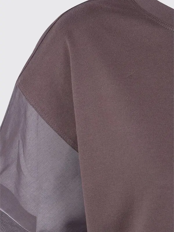 Brunello Cucinelli T-shirt With Sheer Sleeves - Brown