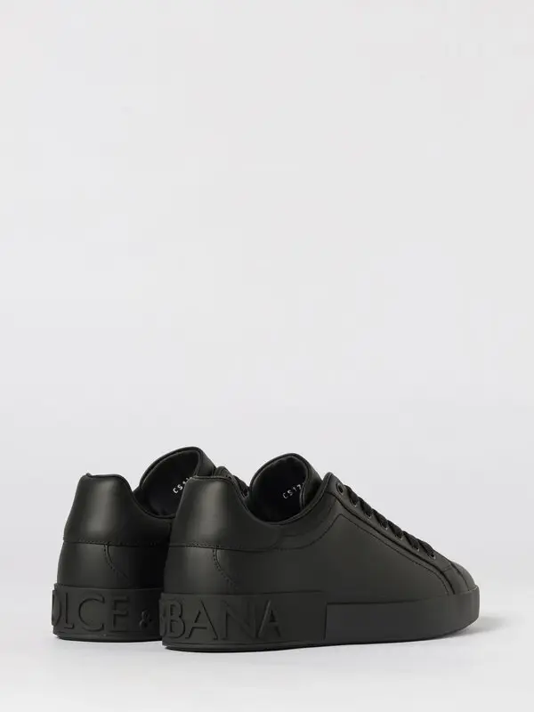 Dolce & Gabbana Leather Sneakers With Logo - Black