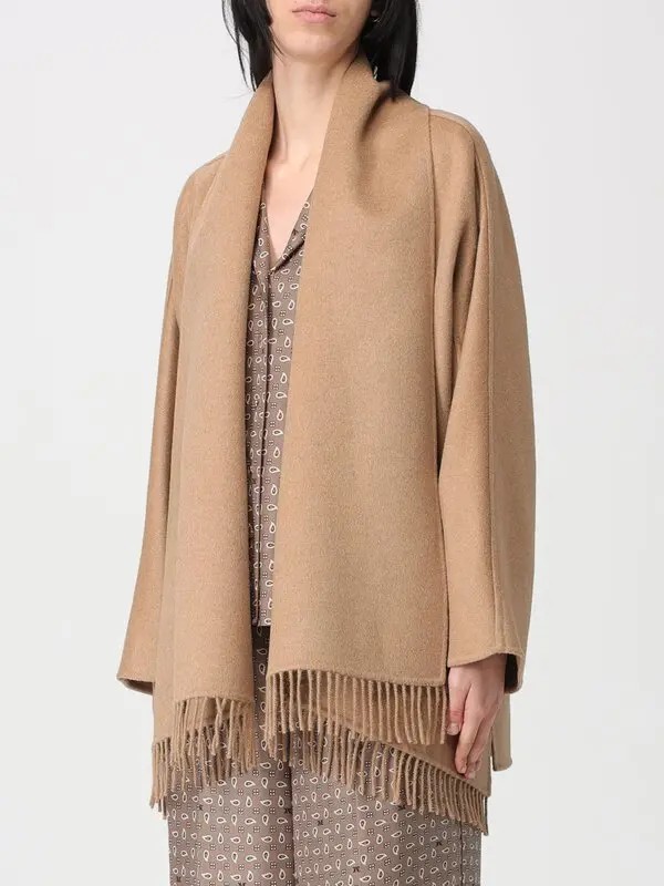 Max Mara Belted Shawl Collar Coat With Fringe - Camel